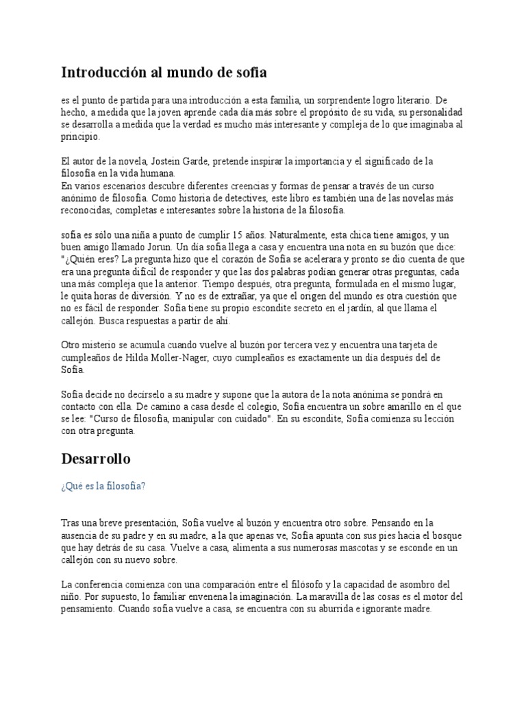 Ensayo Sobre El Mundo de Sofia | PDF