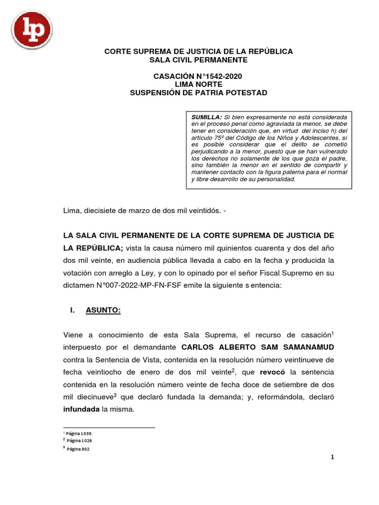 Casacion 1542 2020 Lima Norte LPDerecho | PDF | Debido al proceso ... Casacion 1542 2020 Lima Norte LPDerecho | PDF | Debido al proceso ...
