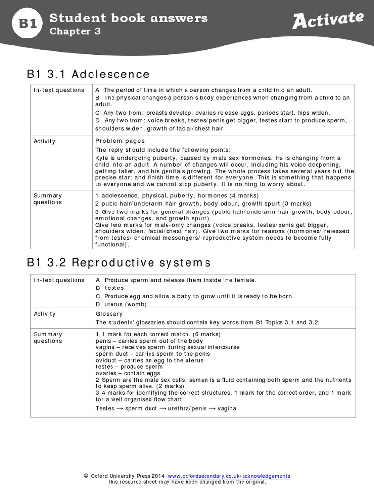 Activate 1 Biology Chapter3 Answers | PDF | Flowers | Fetus