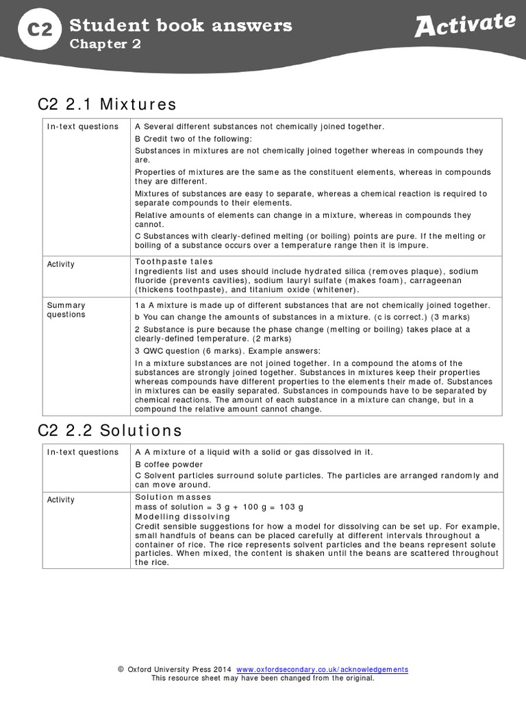 Activate 2 Chemistry Chapter2 Answers | PDF | Solubility | Chemical Substances