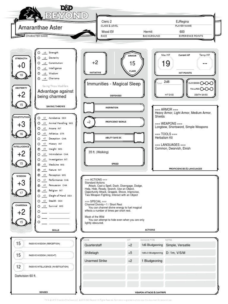 Amaranthae - Wood Elf Nature Cleric Hermit | Download Free PDF ...