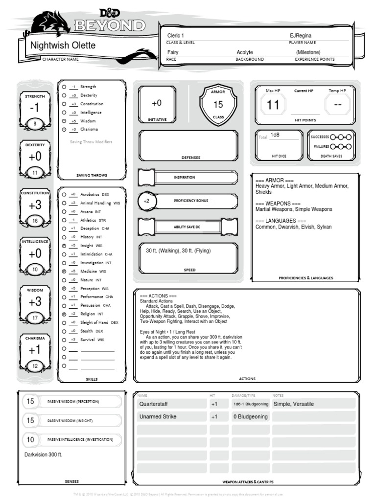 Nightwish - Fairy Twilight Cleric Acolyte | PDF | Role Playing Games ...