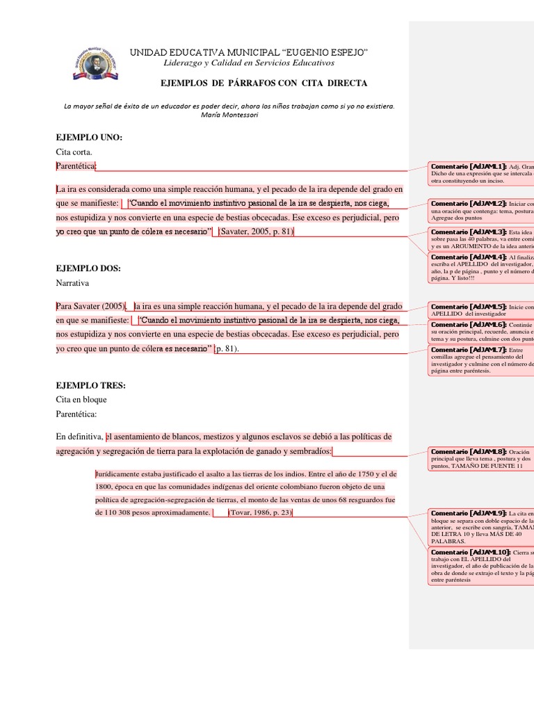 Ejemplos de Citas Directas en Párrafos | PDF