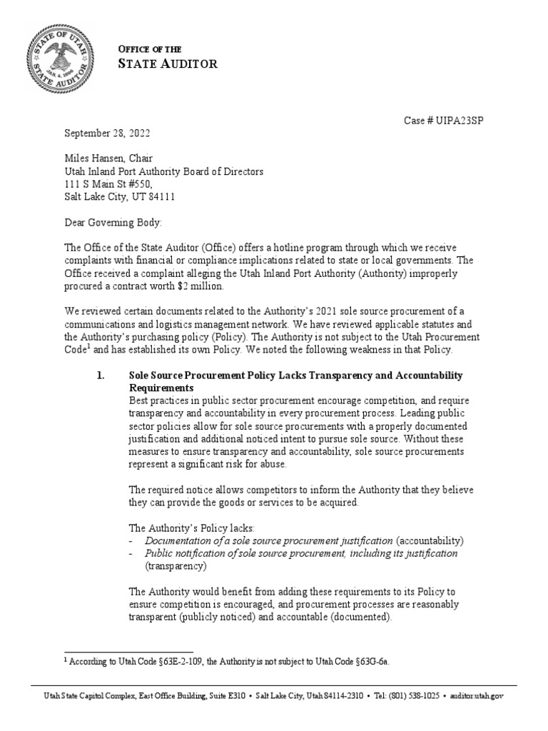 Inland Port Letter | PDF | Procurement | Transparency (Behavior) Inland Port Letter | PDF | Procurement | Transparency (Behavior)
