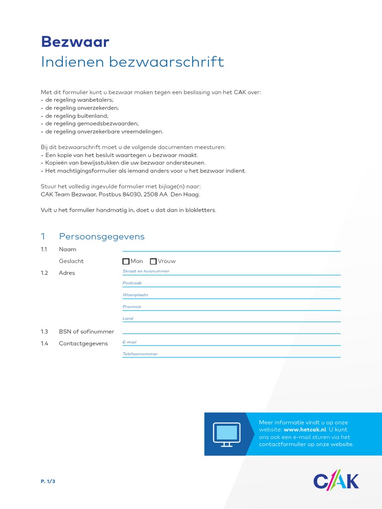 Formulier Indienen Bezwaarschrift | PDF