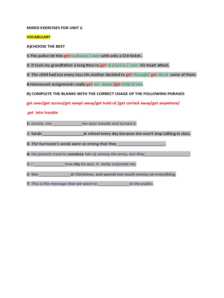 Mixed Exercises for Vocabulary and Grammar | PDF | Habitat