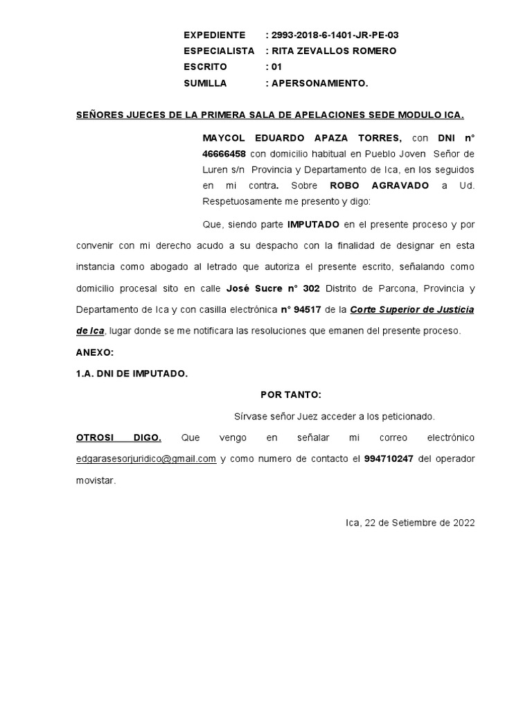 APERSONAMIENTO Jossy | PDF