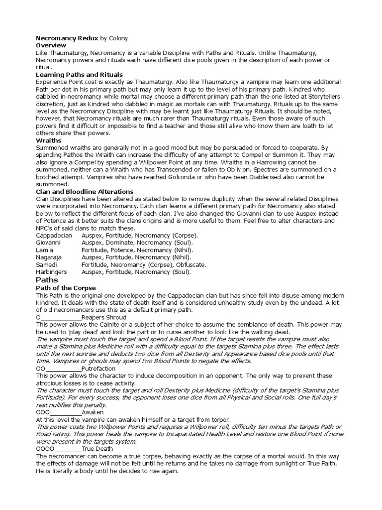 Necromancy Paths for Vampires | PDF | Ghosts | Necromancy