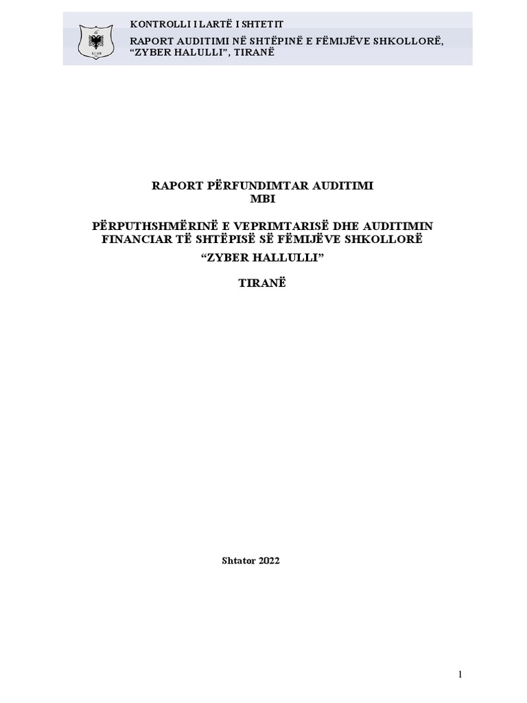 Raporti I Kontrollit Te Larte Te Shtetit, Per "Zyber Hallullin" | PDF