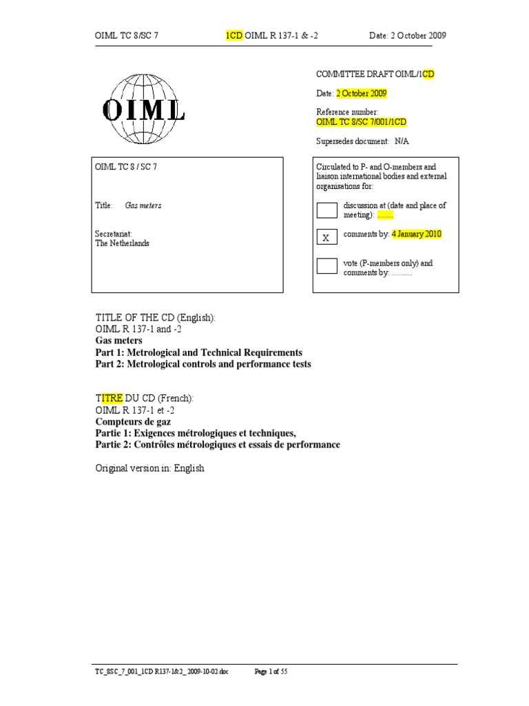 Oiml R 137-1 & - 2 2009 | PDF | Gases | Physical Quantities