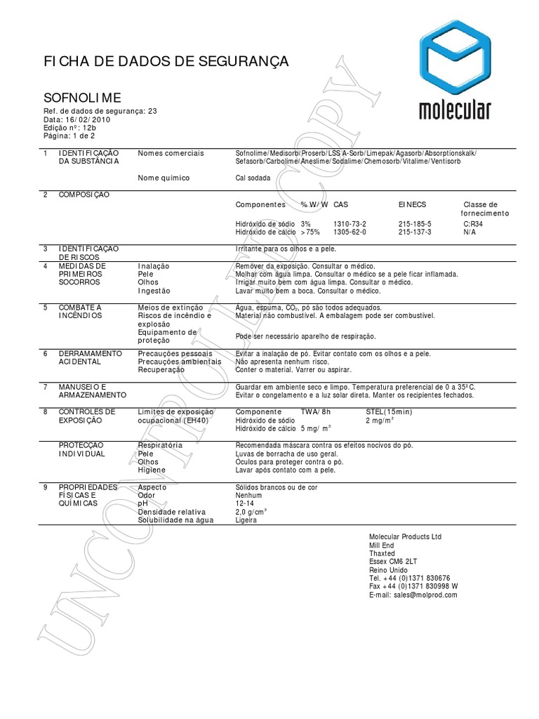 Fispq - Cal Sodada Bombona 4,5KG Unidade | PDF | Sódio | Magnésio