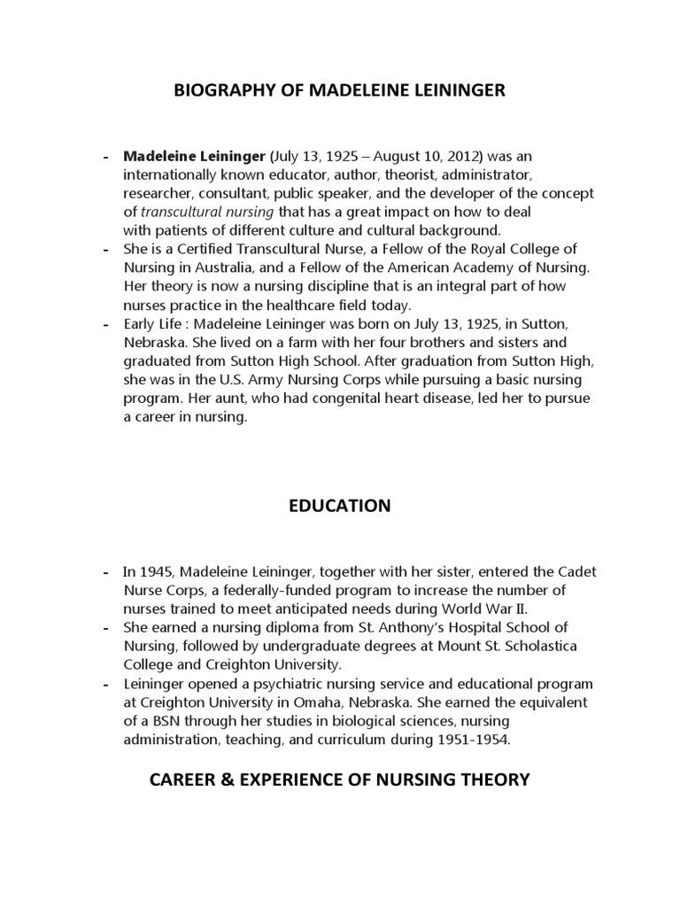Biography of Madeleine Leininger | PDF | Nursing | Social Programs