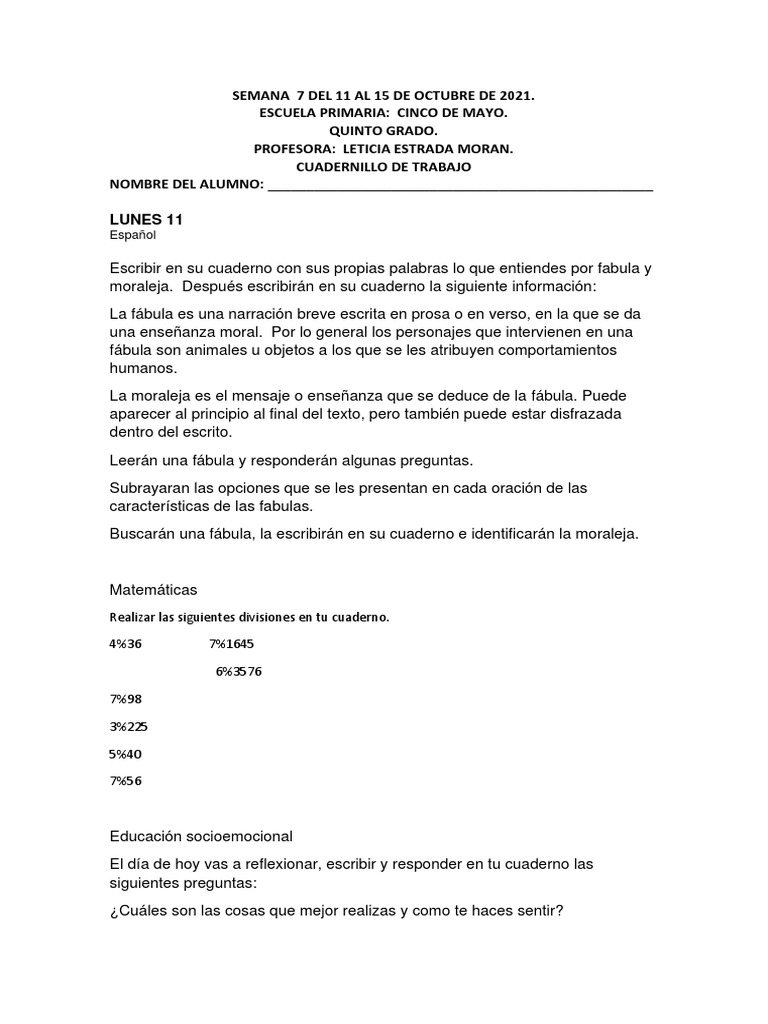 Semana 7 Del 11 AL 15 de Octubre | PDF | Fábula