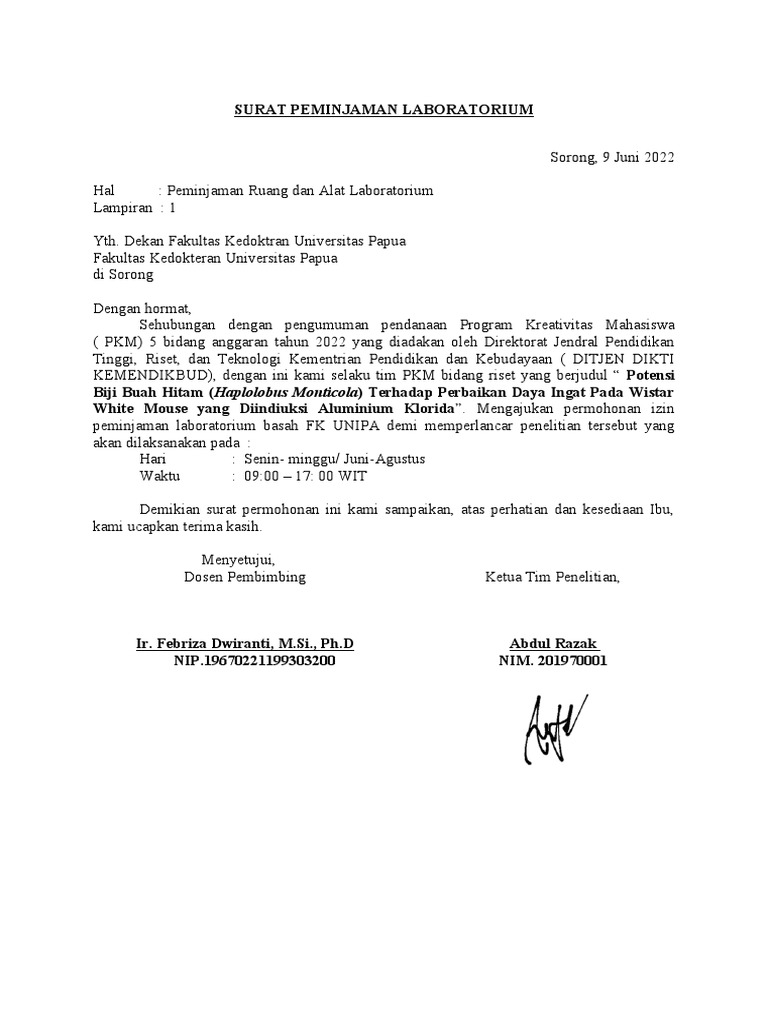 Surat Peminjaman Lab | PDF