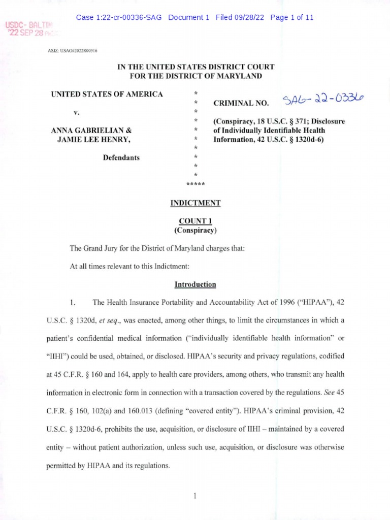 Indictment: Anna Gabrielian, Jamie Lee Henry | PDF | Health Insurance ...