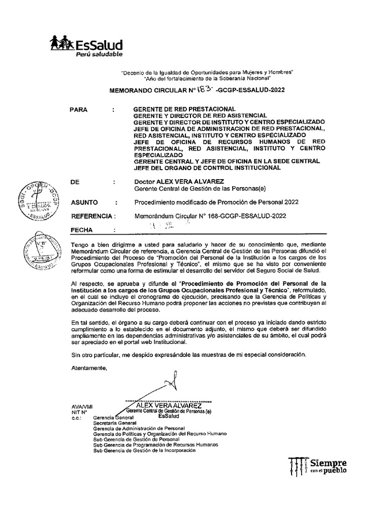 Memorando Circular #183-Gcgp-Essalud-2022 | PDF Memorando Circular #183-Gcgp-Essalud-2022 | PDF