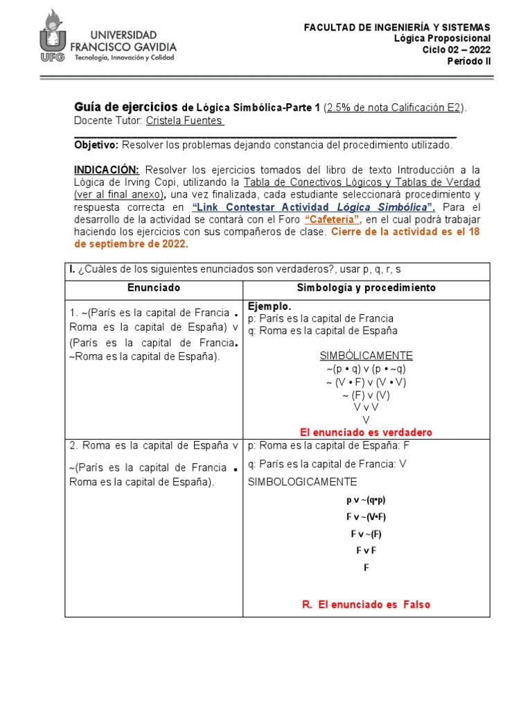 Guía de Ejercicios de Lógica Simbólica-Parte 1 | PDF | Sintaxis (Lógica ...