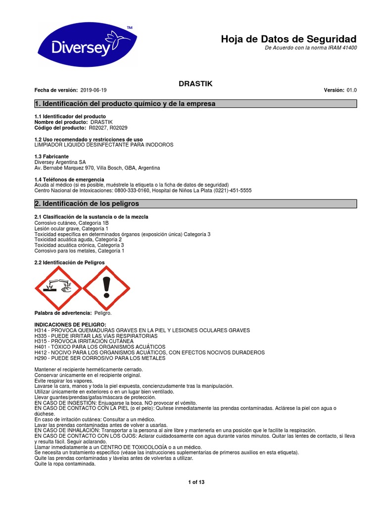 DRASTIK Hoja Seguridad | PDF | Agua | Reanimación cardiopulmonar