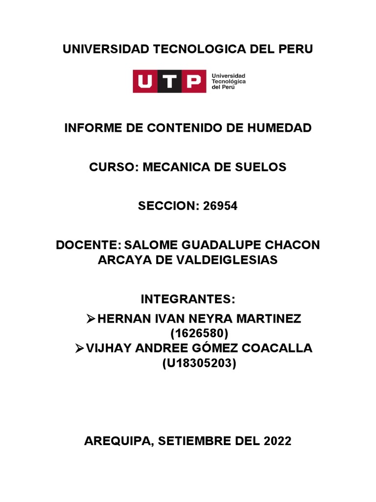 Informe Contenido de Humedad 2 | PDF | Suelo | Mecánica de suelos