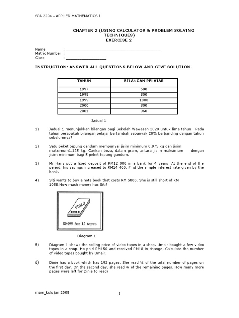 Chapter 2 (Using Calculator & Problem Solving Techniques) Exercise 2 ...