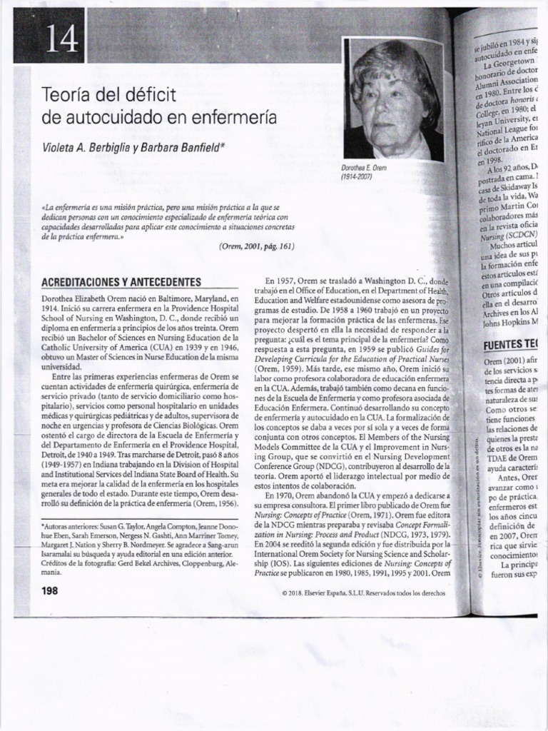 Teoría del déficit de autocuidado de Dorothea Orem | PDF | Cuidado de la salud | Ciencias de la ...