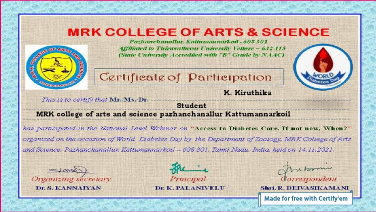 Certificate For K. Kiruthika For "FEEDBACK LINK" | PDF