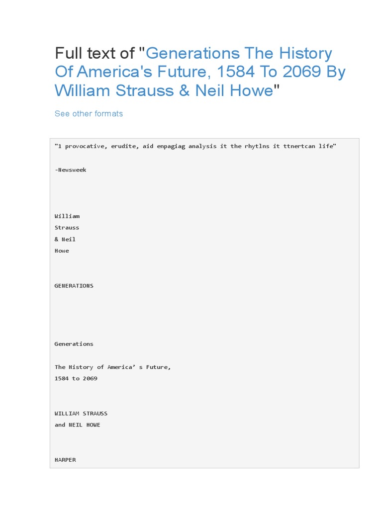 The History of America's Future, 1584 To 2069 by William Strauss & Neil ...