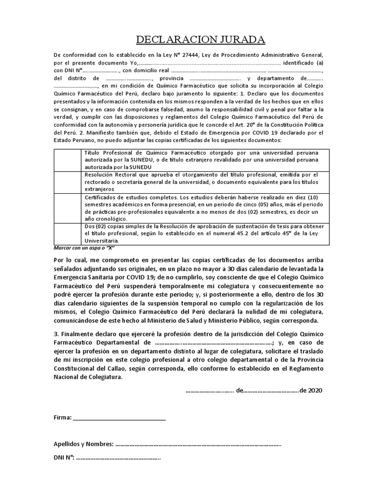 Declaracion Jurada | Descargar gratis PDF | Perú | Justicia