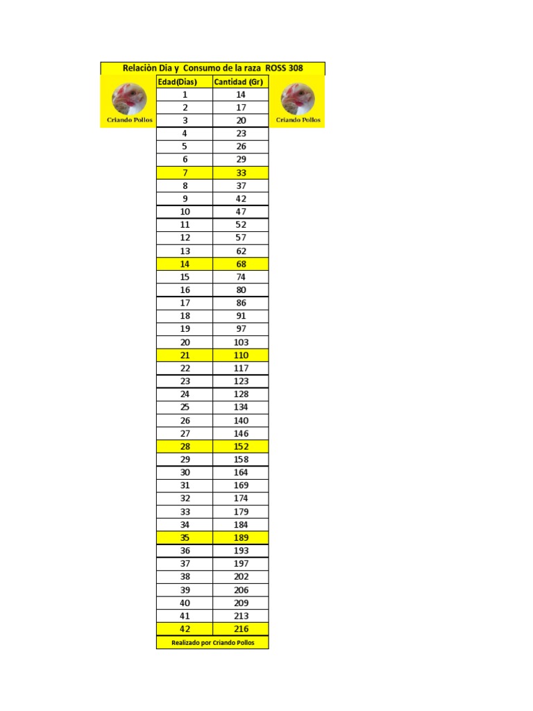 Tabla de Relaciòn Dia y Consumo Ross 308 | PDF