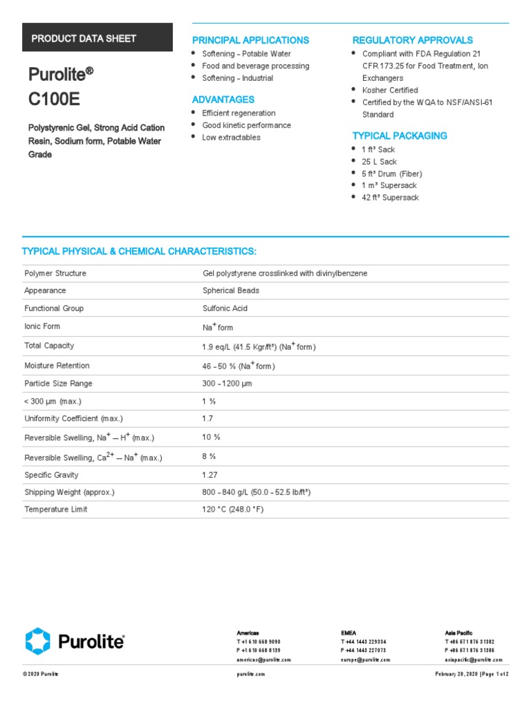 C100E Purolite Resina | PDF | Sodium | Physical Chemistry