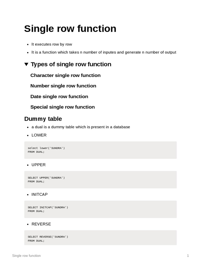Single Row Function | PDF | Function (Mathematics) | Computing Single Row Function | PDF | Function (Mathematics) | Computing