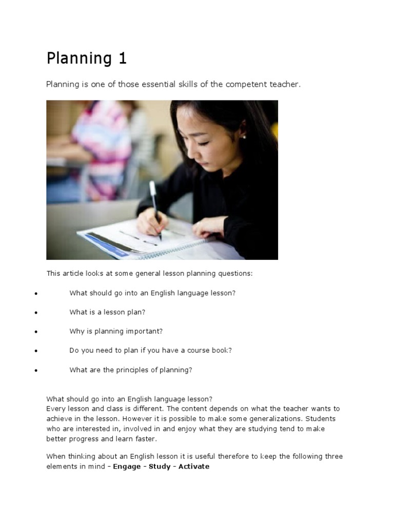 Planning 1 Pdf Teachers Lesson Plan