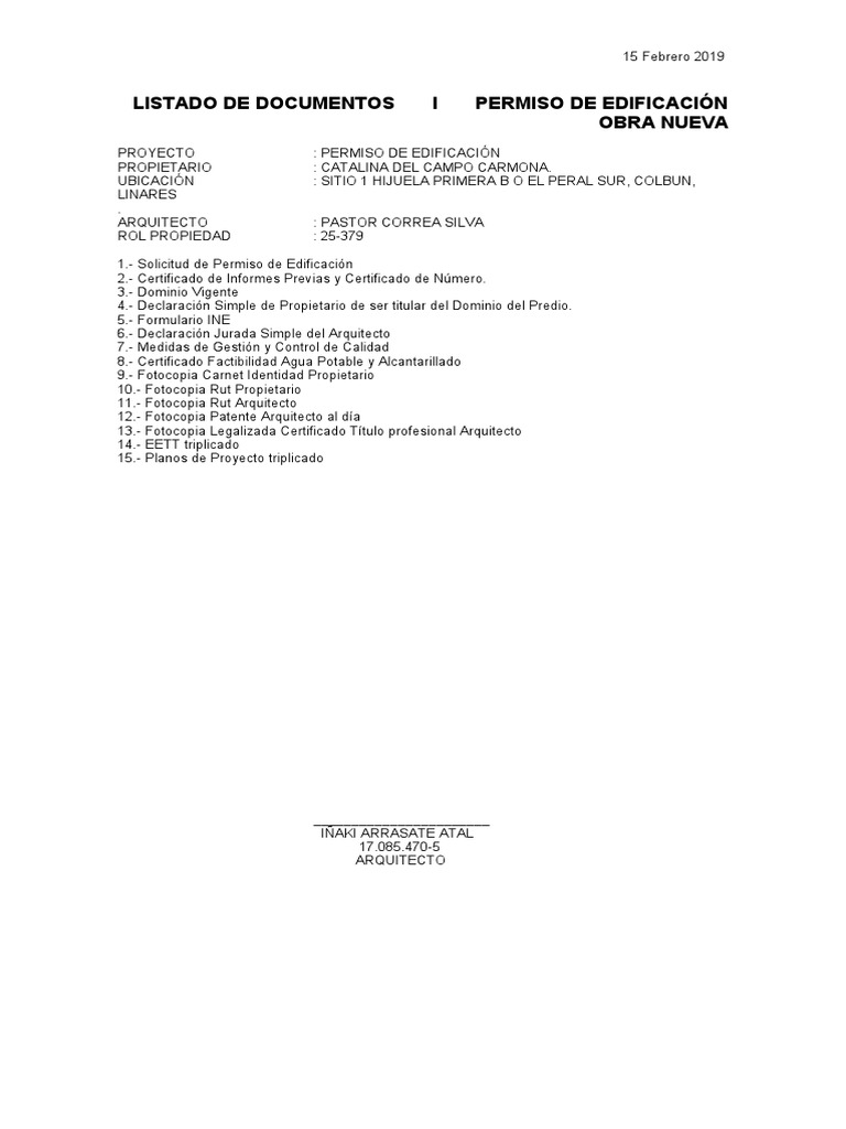LISTADO DE DOCUMENTOS PERMISO EDIFICACION Casa Loiza | PDF