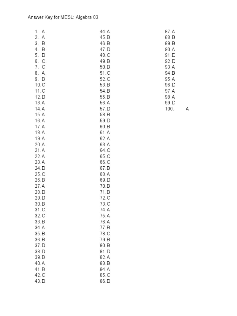 Answer For Algebra 03 | PDF