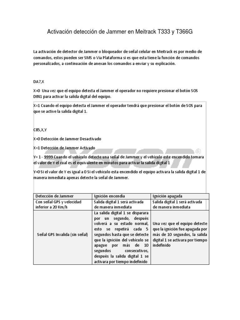 Activación Detección de Jammer en Meitrack T333 y T366G | PDF