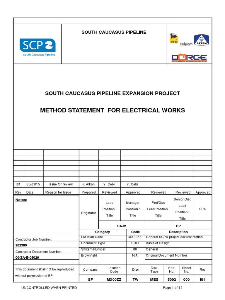 Electrical Works Method Statement | PDF | Electrical Wiring | Safety