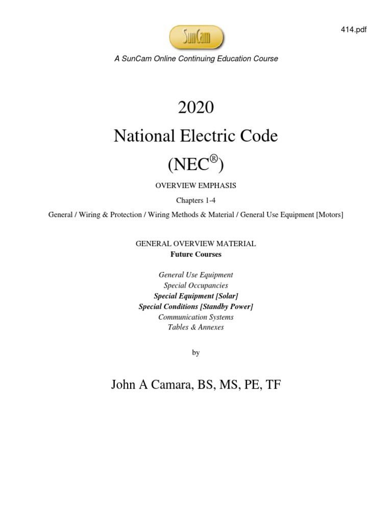 2020 National Electric Code (Nec) : John A Camara, BS, MS, PE, TF | PDF ...