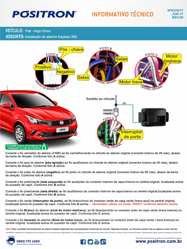 Instalação do alarme Keyless 360 no Fiat Argo: conexões e procedimentos ...