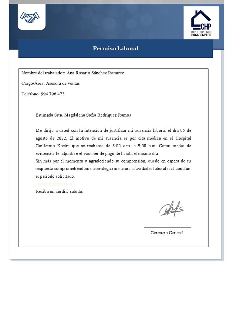 Carta de Ausencia Laboral | PDF | Finanzas y dinero