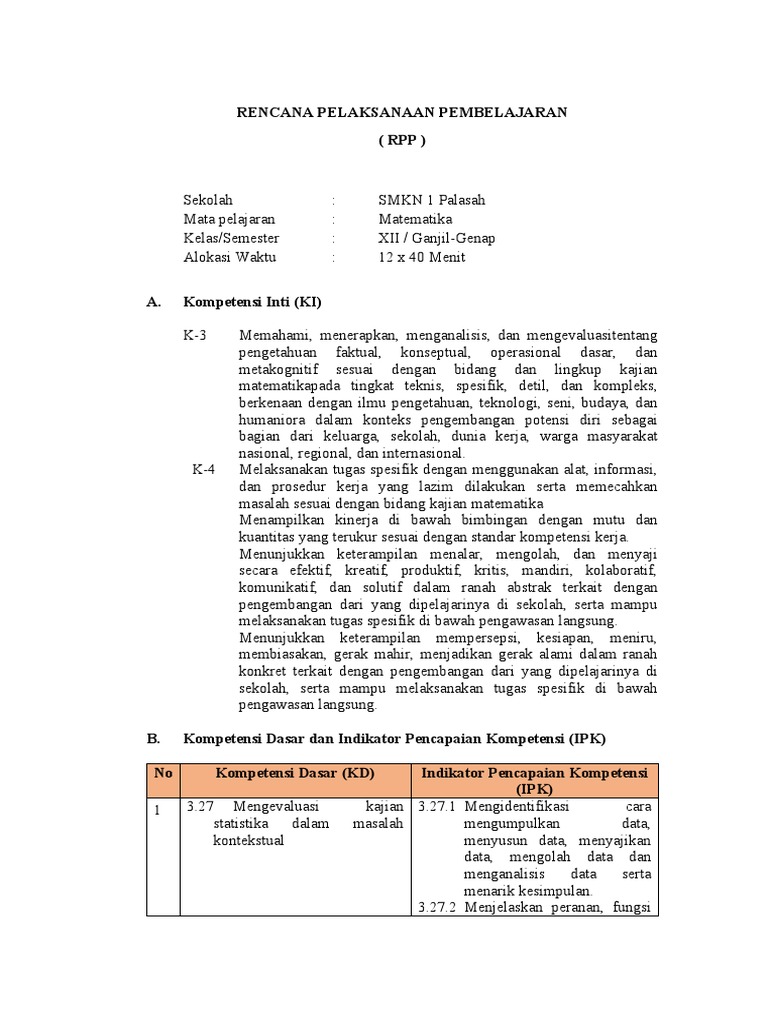 RPP Tabel Distribusi Frekuensi | PDF