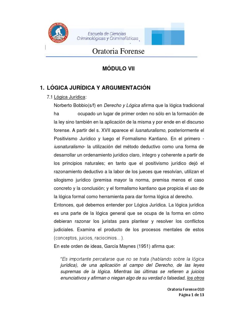 Módulo VII Lógica Jurídica y Argumentación | PDF | Argumento | Razón
