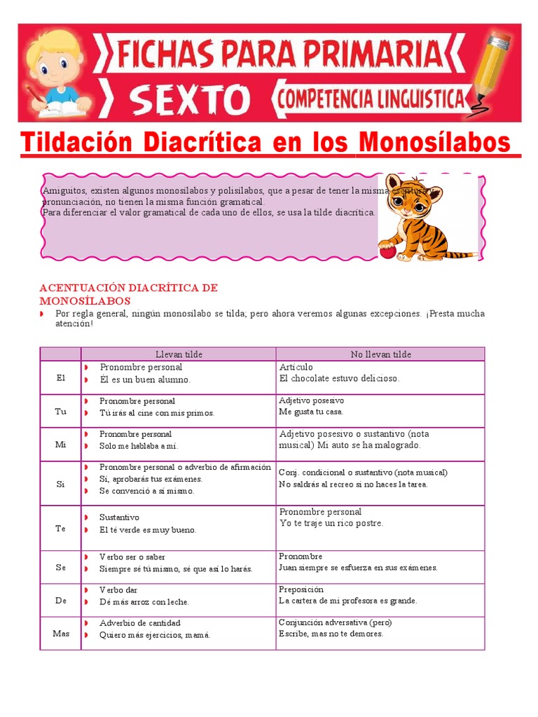 Tildación Diacrítica en Los Monosílabos | PDF | Sustantivo | Adverbio