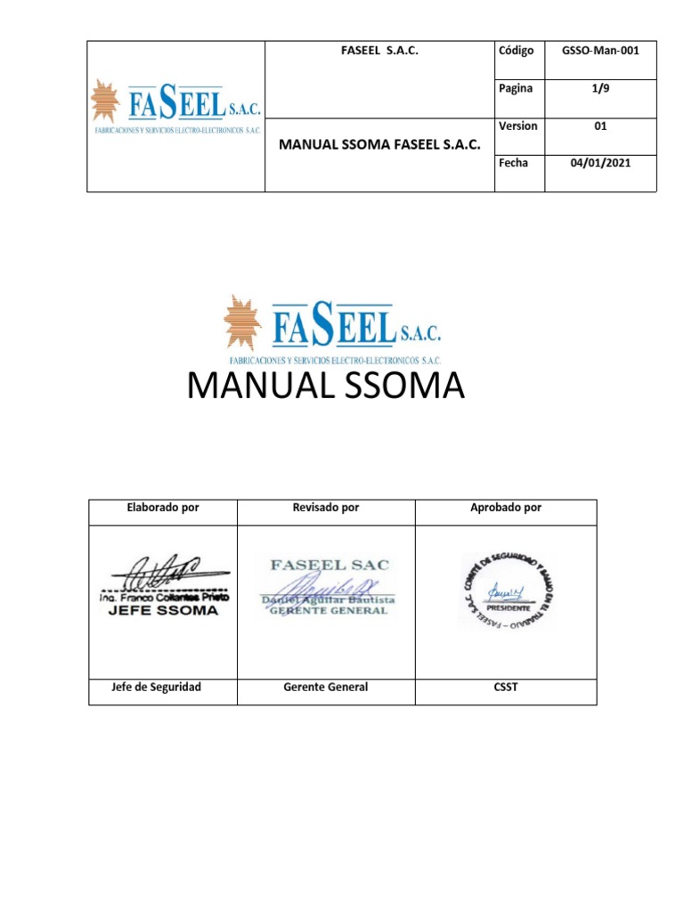 Manual SSOMA FASEEL S.A.C. 2021 | PDF | Planificación | Seguridad y ...