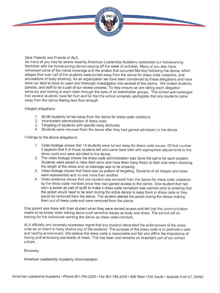 American Leadership Academy Letter | PDF