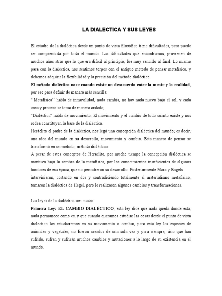 Leyes de la Dialéctica Explicadas | PDF | Dialéctico | Metafísica