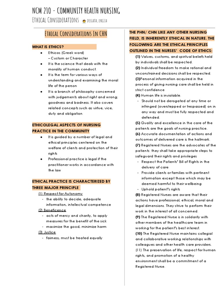 NCM 210 LECT - Ethical Considerations | PDF | Nursing | Informed Consent