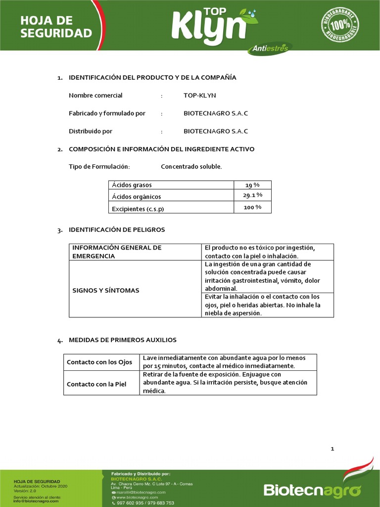 Top-Klyn Msds. | PDF | Agua | Residuos