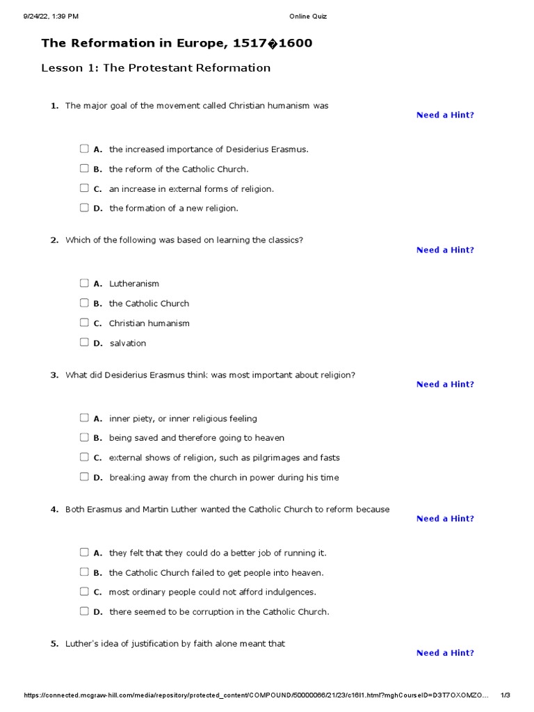 Protestant Reformation Overview Quiz | PDF | Holy Roman Empire ...