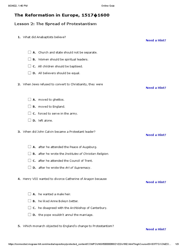 Chapter 16 Lesson 2 Self-Check Quiz (Without Answers) | PDF ...