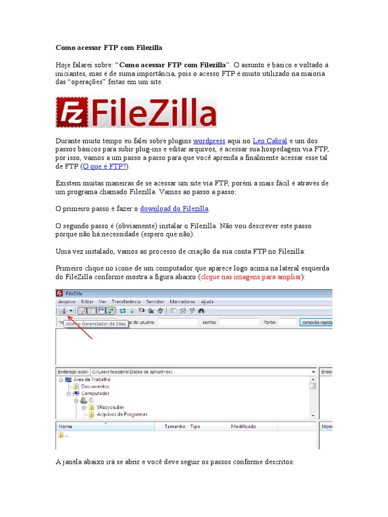 Como acessar FTP e transferir arquivos com o cliente FTP gratuito Filezilla | PDF | Protocolo de ...